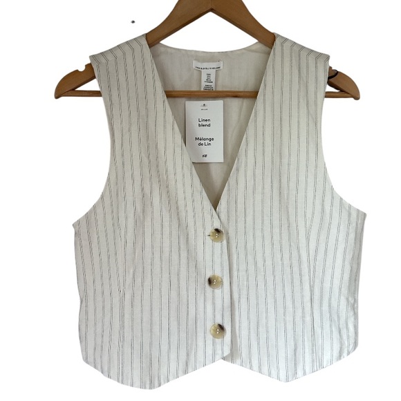 H&M | Jackets & Coats | Hm Vest Linen Blend Pinstripe Cropped Lined ...